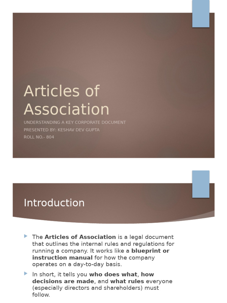 Articles of Association Presentation | PDF | Articles Of Association ...