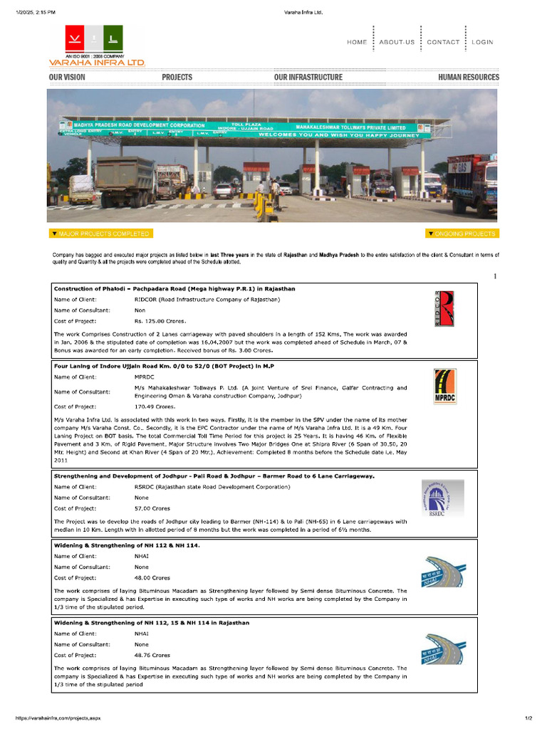 Projects - Varaha Infra LTD | PDF