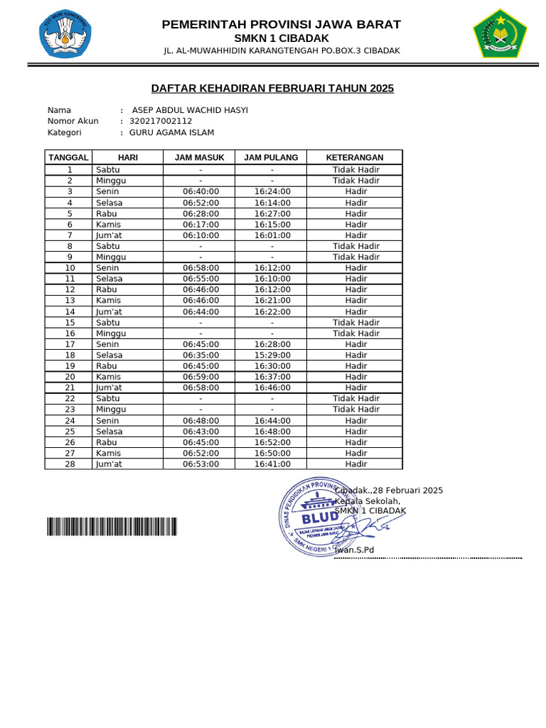 DRAF - KEHADIRAN - ) Februari 2025 | PDF