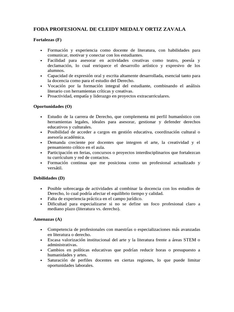 Foda Profesional de Cleidy Medaly Ortiz Zavala | PDF