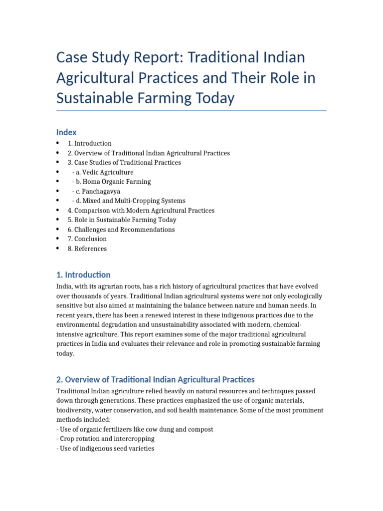 Traditional Indian Agricultural Practices Case Study | PDF ...