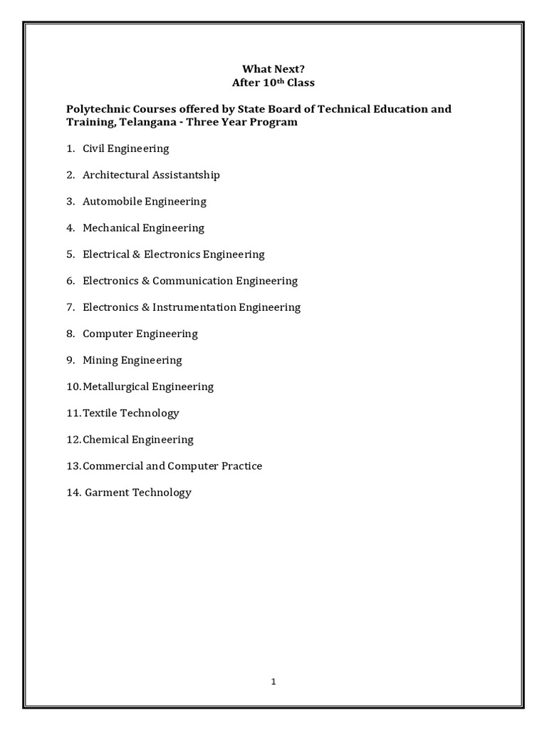 Polytechnic Courses in Telangana | PDF