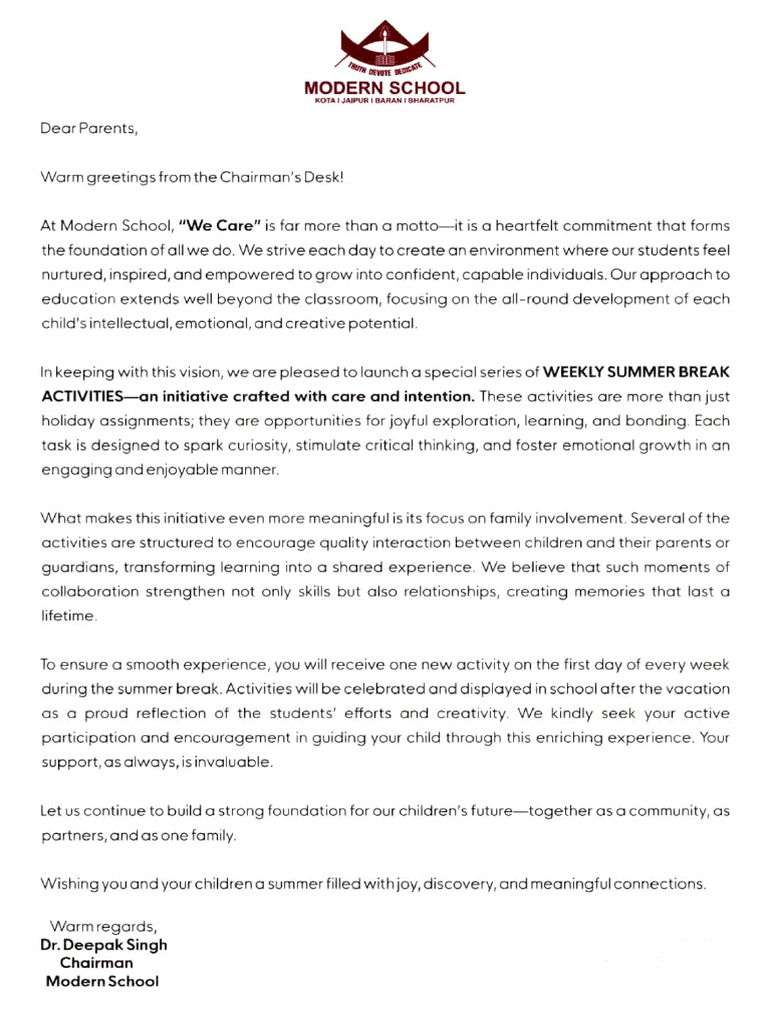 Summer Break Activities Circular | PDF