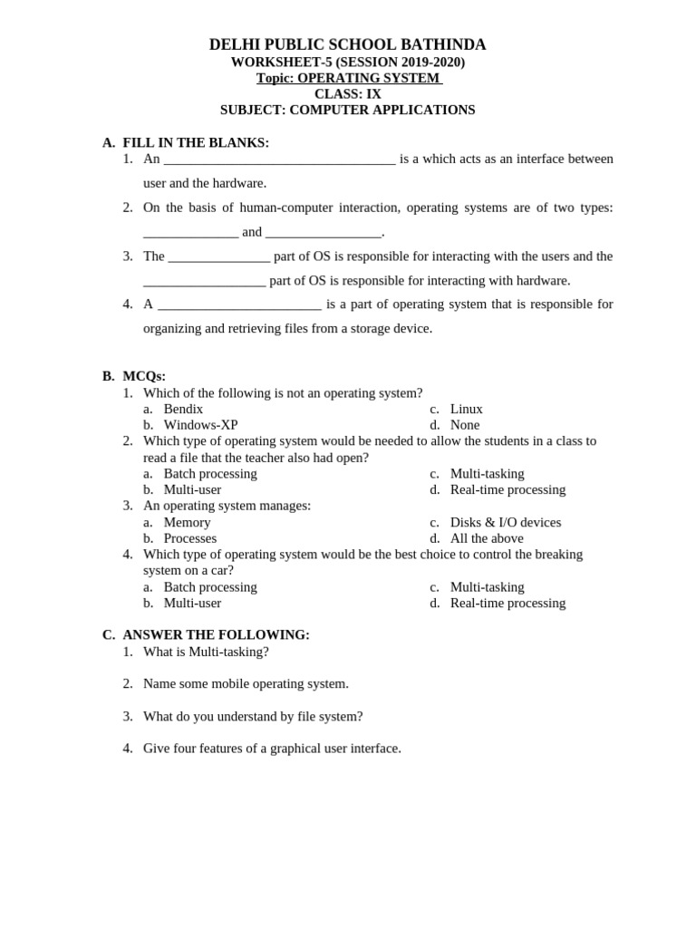 9 - Worksheet-5 Operating System | PDF
