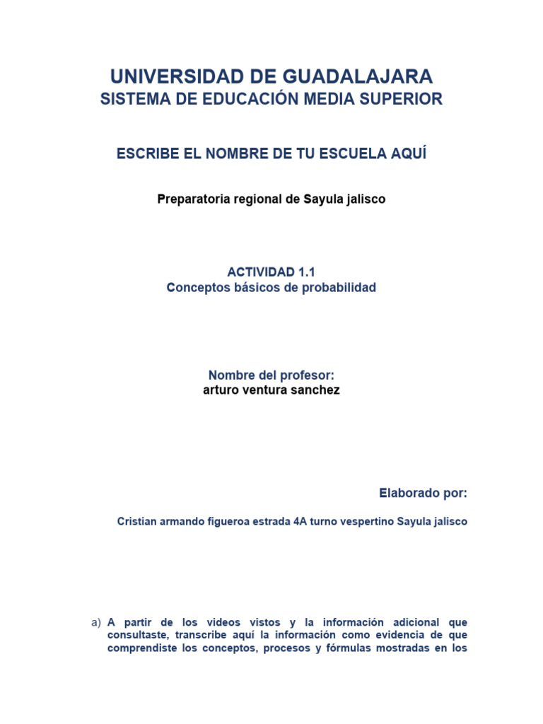 U1 Act1.1 Conceptos Básicos de Probabilidad Recurso1 | PDF | Probabilidad