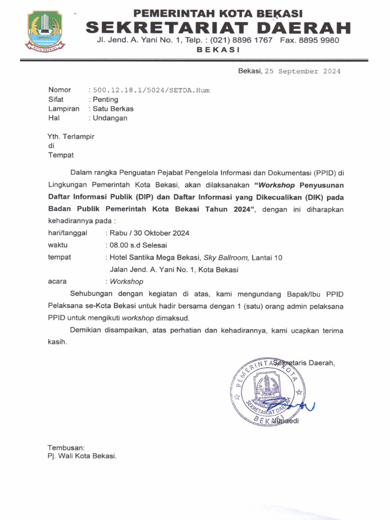 Undangan Workshop Penyusunan DIP Dan DIK 2024 | PDF