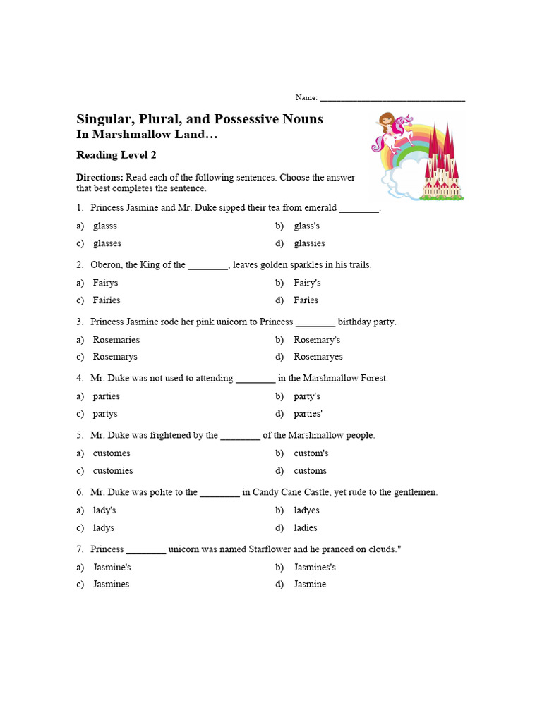HTTPS:WWW - Ereadingworksheets.com:free Grammar Worksheets:singular Plural and Possessive Nouns ...