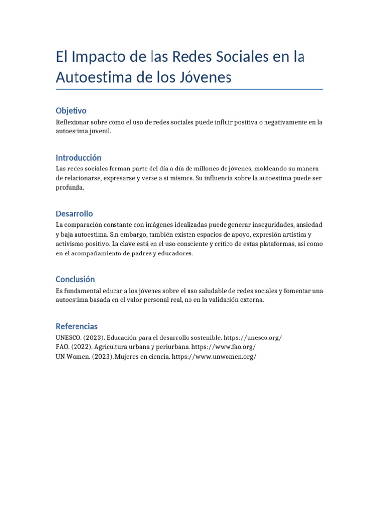 El Impacto de Las Redes Sociales en La Autoestima de Los Jóvenes ...
