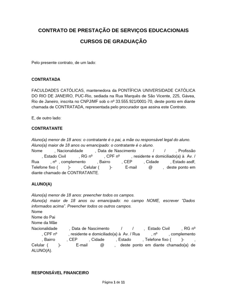 Contrato de Serviços Educacionais PUC-Rio | PDF | Internet