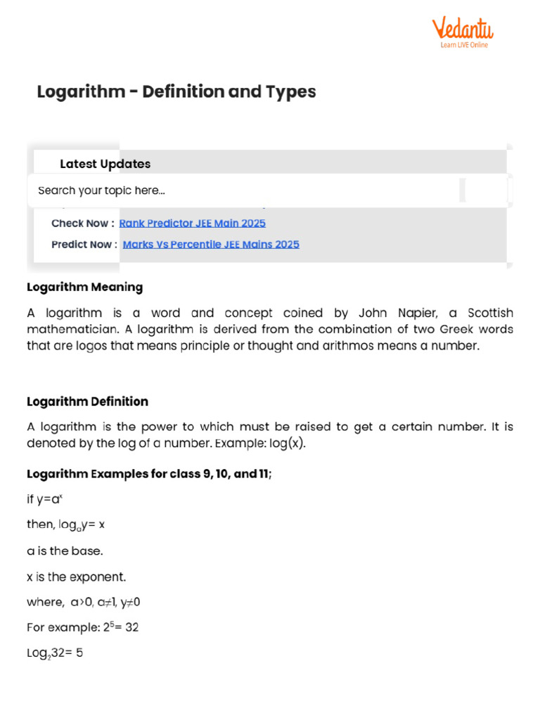 Logarithm - Definition and Types | PDF