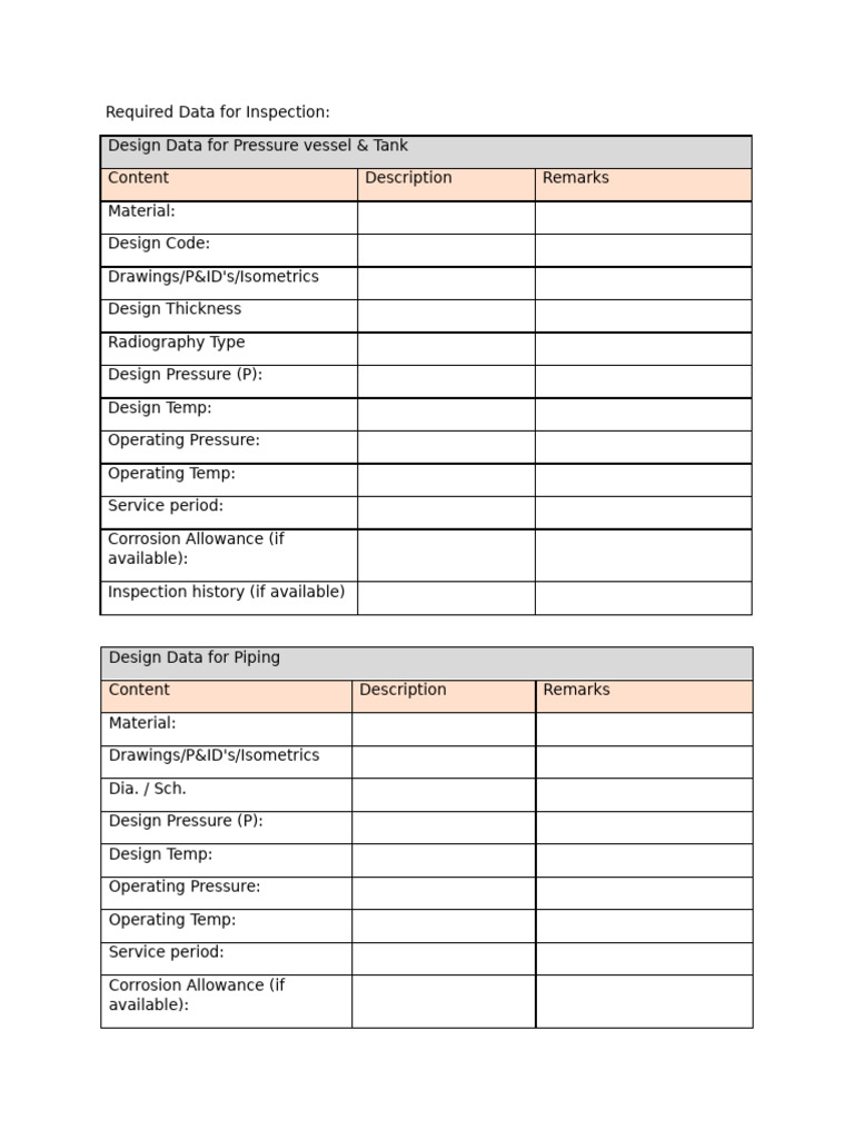 Required Data For Inspection | PDF