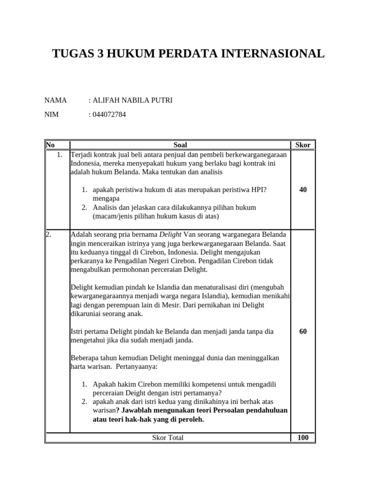 Tugas 3 - Hukum Perdata Internasional 45 - ALifah Nabila Putri | PDF