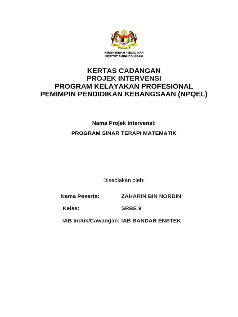 Kertas Cadangan Zaharin B. Nordin | PDF