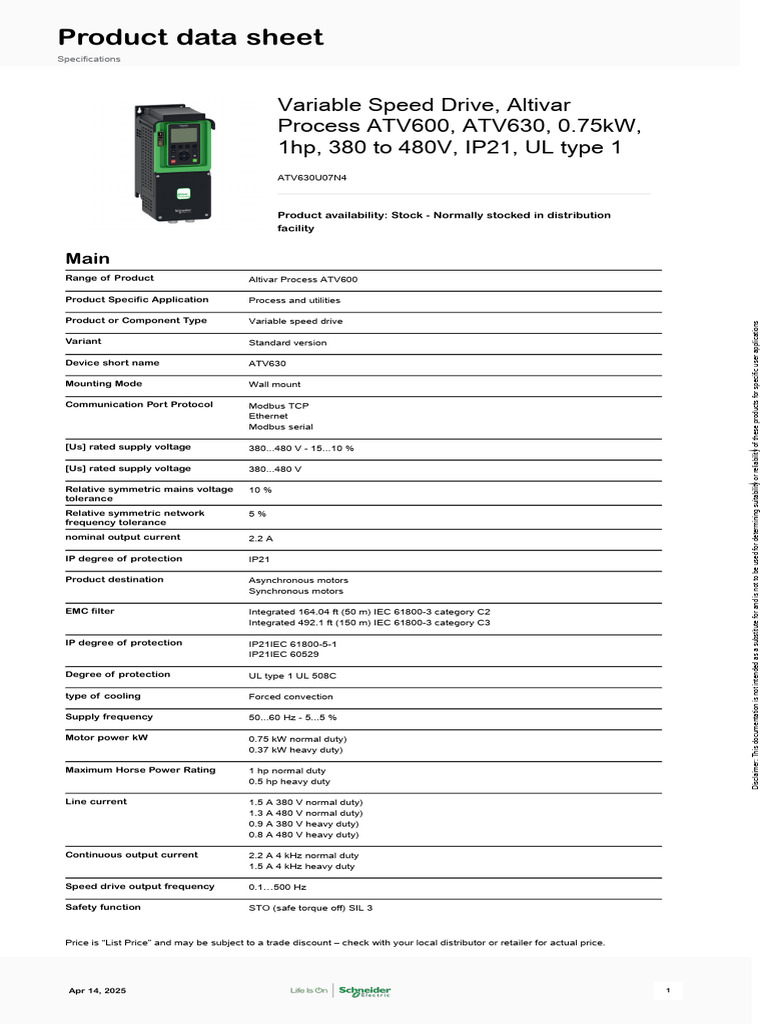 Altivar Process ATV630 Variable Speed Drive | PDF | Computer ...