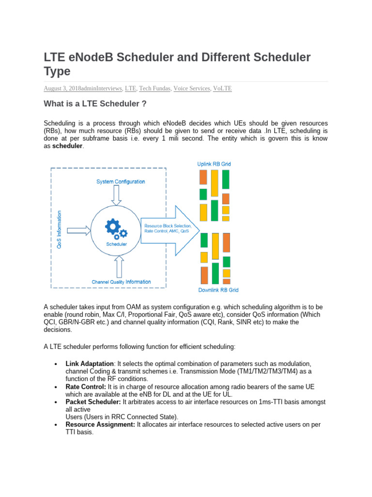 LTE ENodeB Scheduler and Different Scheduler Type | PDF | Scheduling (Computing) | Electronics