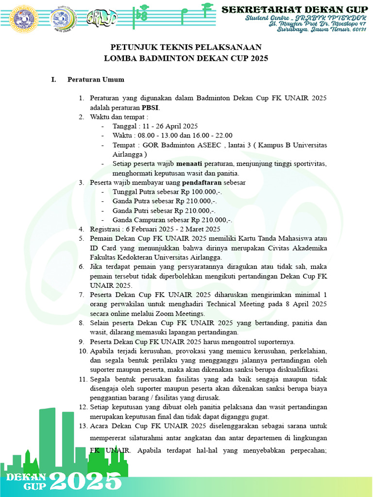 Guideline Lomba Badminton Dekan Cup 2025 | PDF