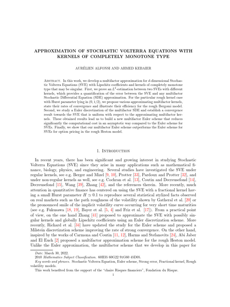 Stochastic Volterra Equations Approximation | PDF | Stochastic ...