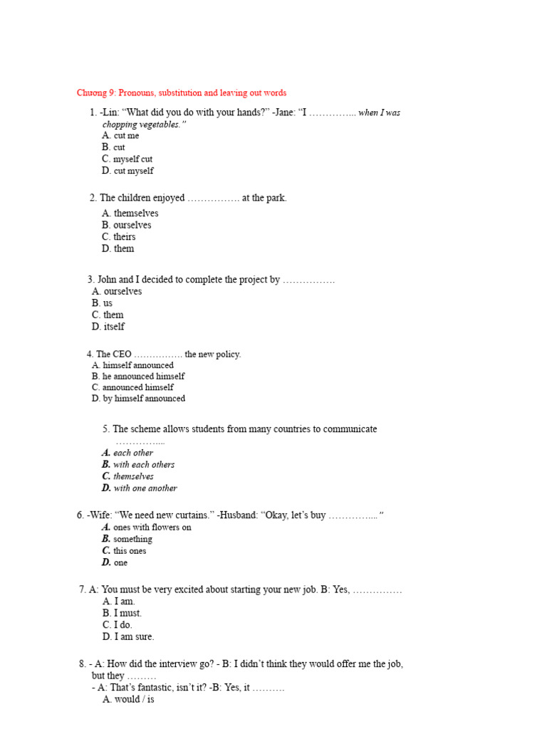 Session 9 - Pronouns, Substitution and Leaving Out Words | PDF