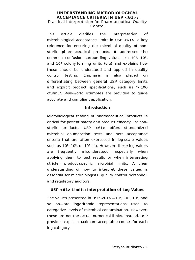 Understanding Microbiological Acceptance Criteria in USP 61 - Practical ...