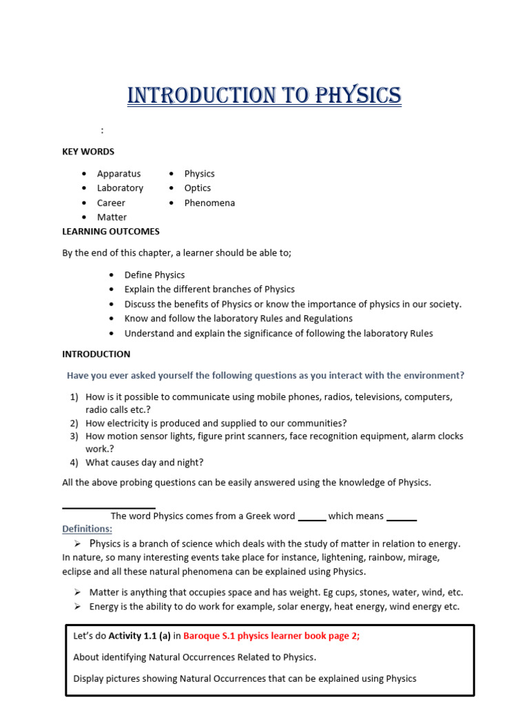 Introduction to S1 Physics Concepts | PDF | Physics | Electricity