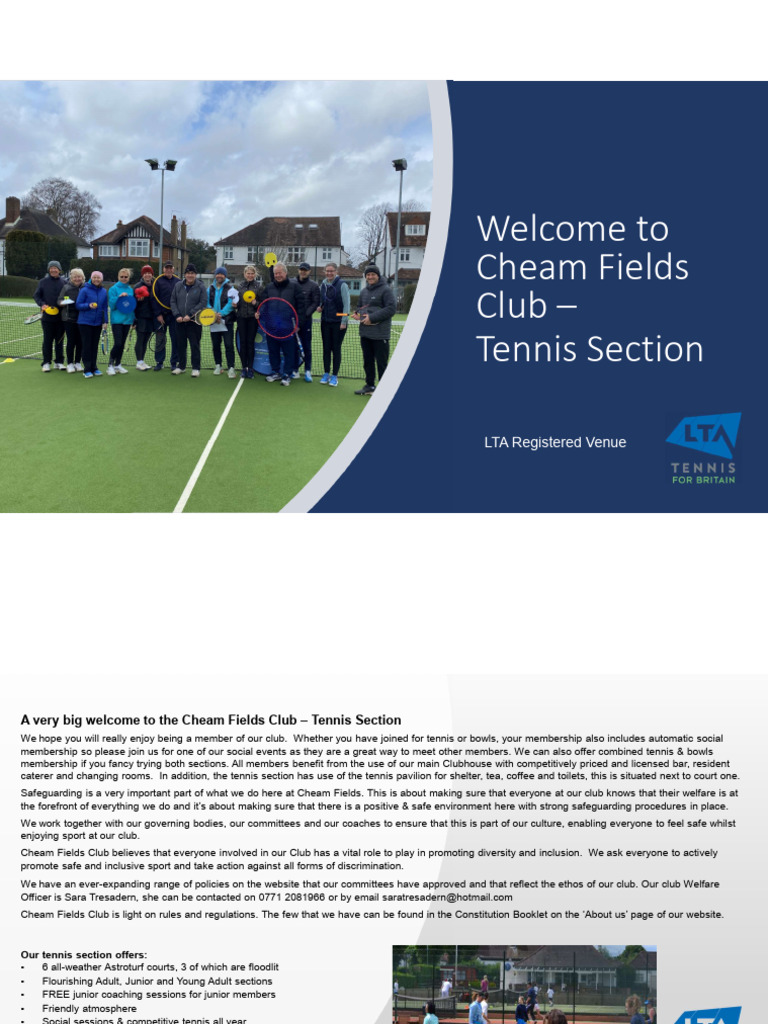 Cheam Fields Club Tennis Welcome Pack 2024-2025 | PDF