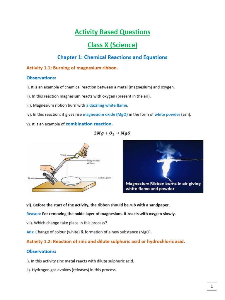 Activity Based Questions (Science X) | PDF | Magnesium | Chemical Reactions