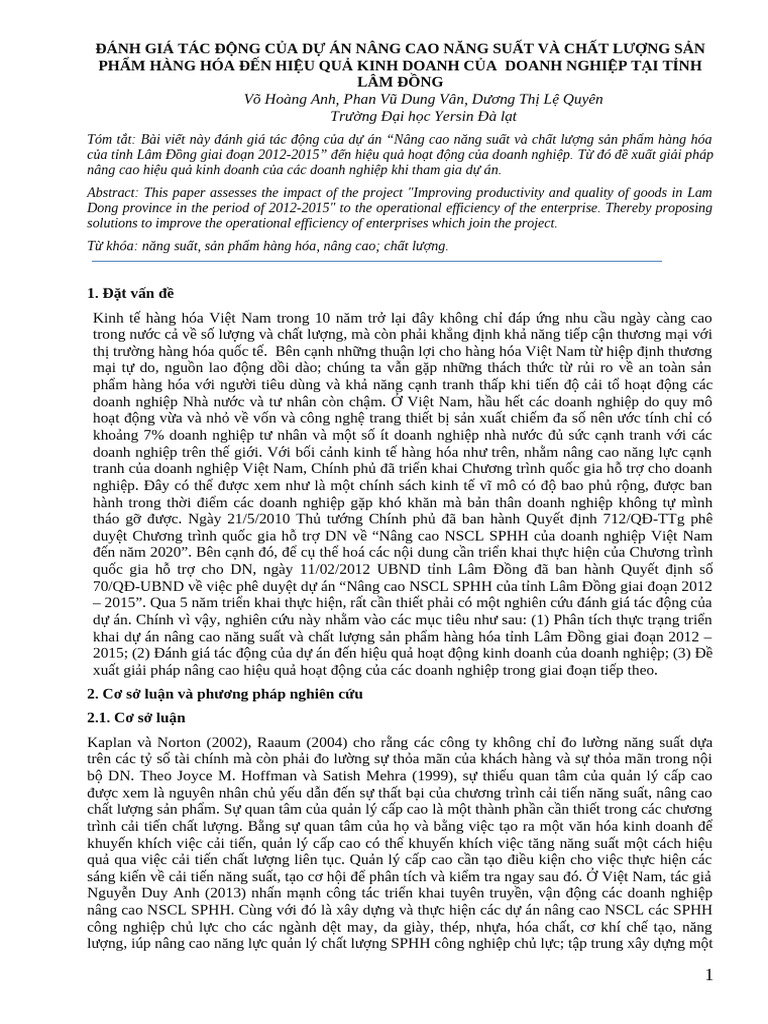 Bai Bao NCKH - Hoang Anh - Dung VÃ N - Le Quyen | PDF