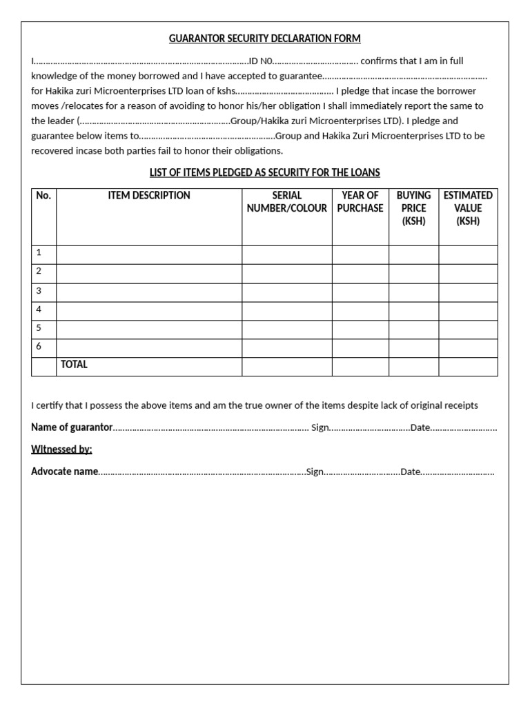 Guarantor Security Declaration Form | PDF