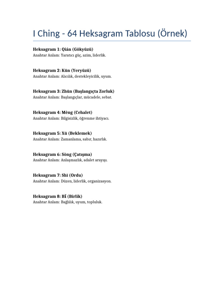 I Ching Heksagram Tablosu Ornek | PDF
