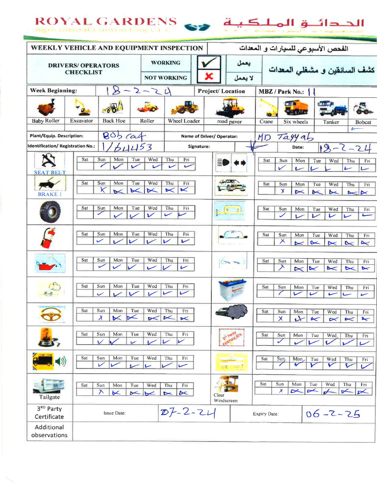 Weekly Vehicle and Equipment Inspection | PDF