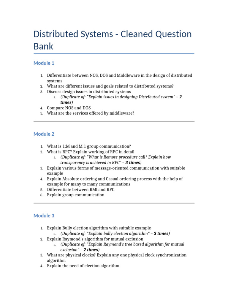 Distributed Systems Cleaned Question Bank | PDF | Distributed Computing | Replication (Computing)