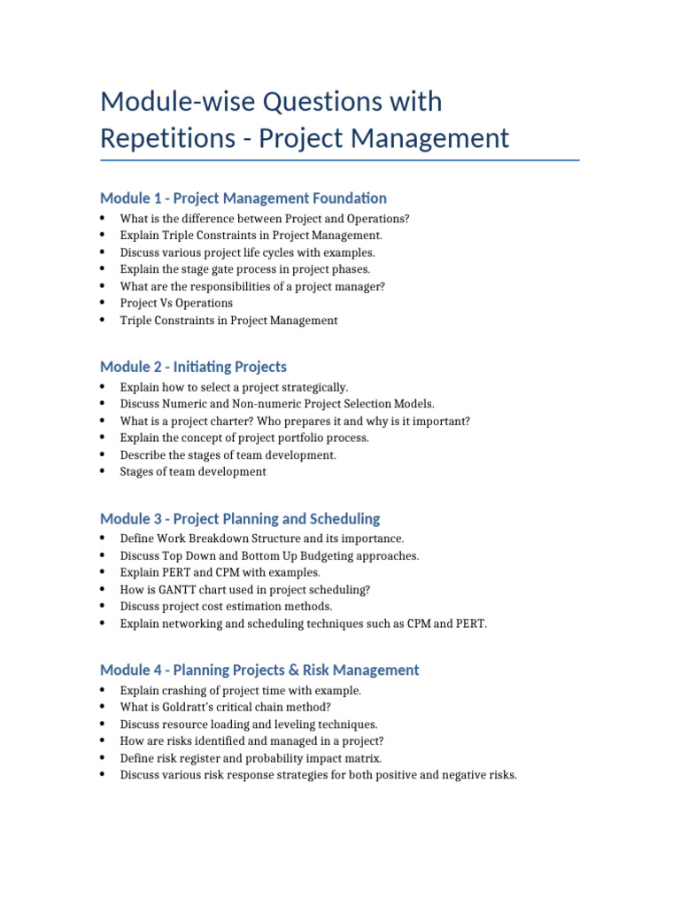 Project_Management_Module_Wise_Questions_With_Repetitions | PDF