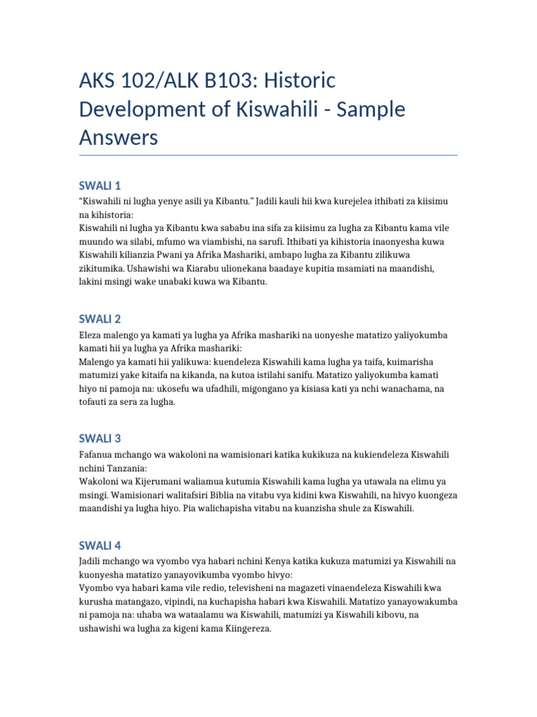 Kiswahili Exam Sample Answers | PDF