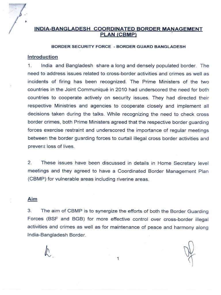 India Bangladesh Coordinated Border Management Plan (CBMP) | PDF