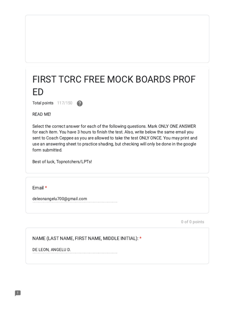 First TCRC Free Mock Boards Prof Ed | PDF | Teachers | Reading Comprehension