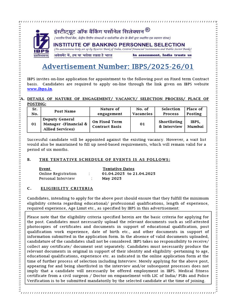 IBPS Deputy General Manager Recruitment | PDF | Image Scanner