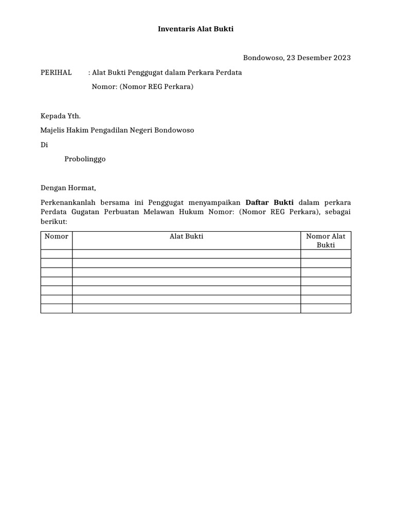 Inventaris Alat Bukti | PDF