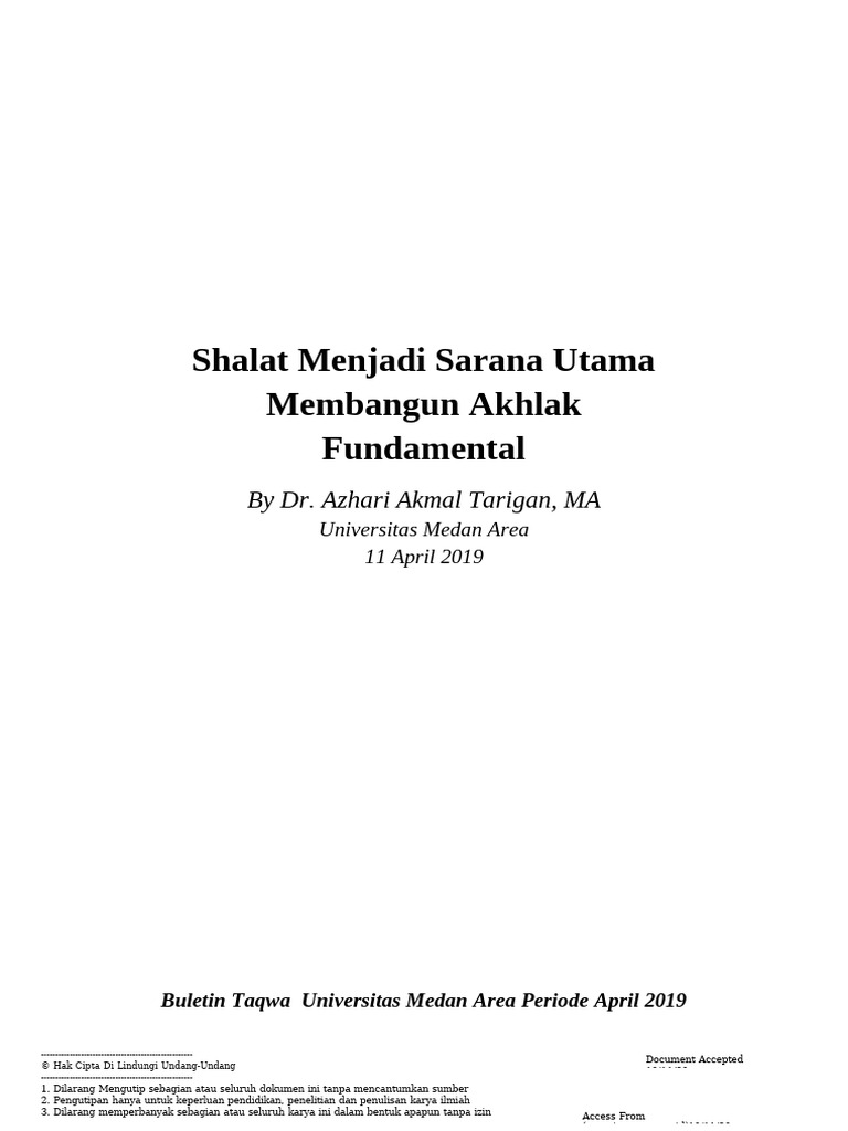 Azhari Akmal Tarigan - Shalat Menjadi Sarana Utama Membangun Akhlak ...