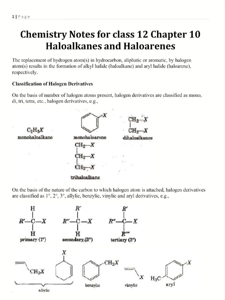 Haloalkane and Haloarene Notes 12th Class | PDF