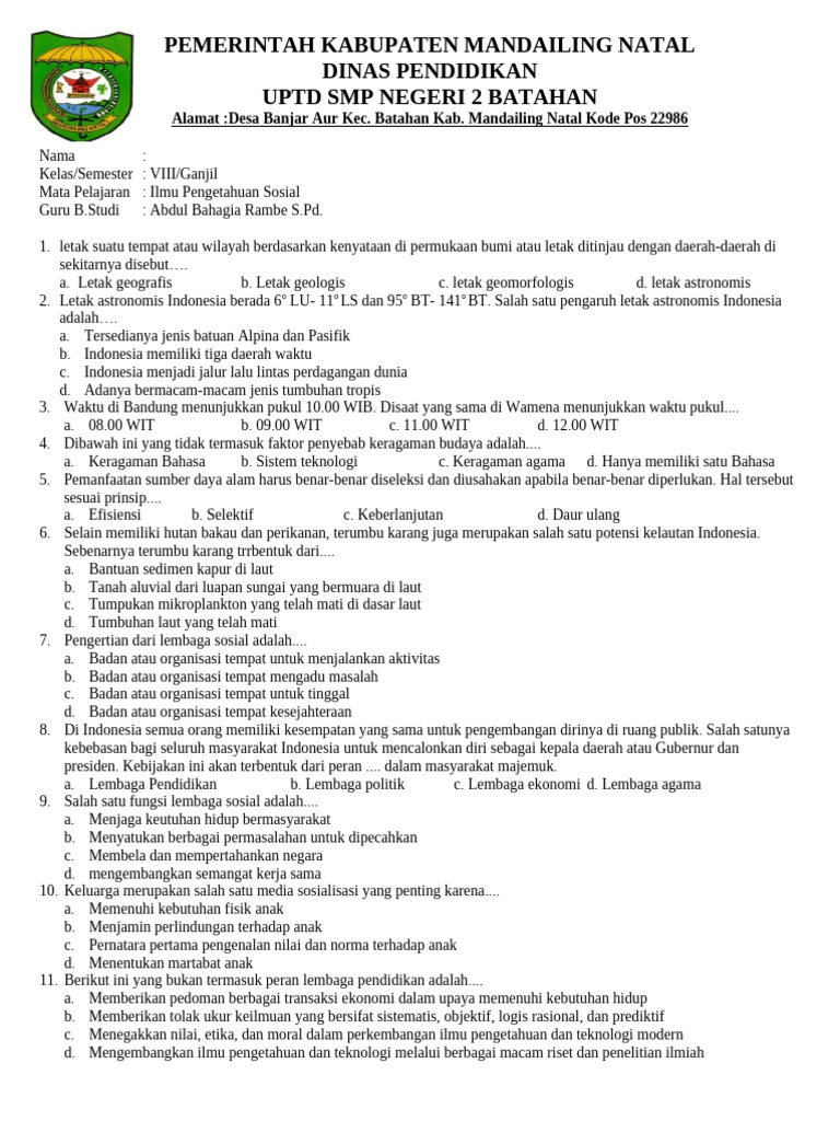Soal Ips Kelas VIII | PDF