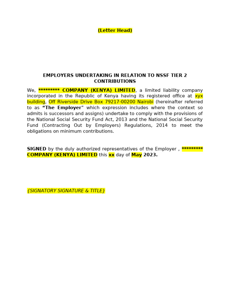 Employers Undertaking | PDF