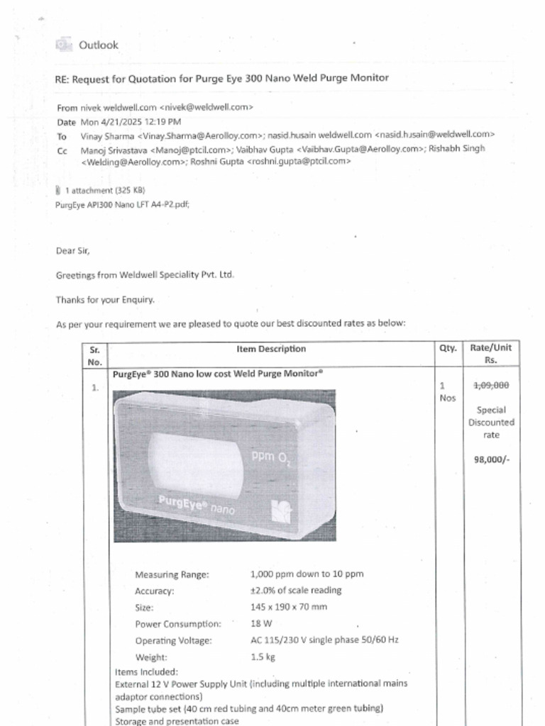 Quotation For Purge Eye Meter | PDF