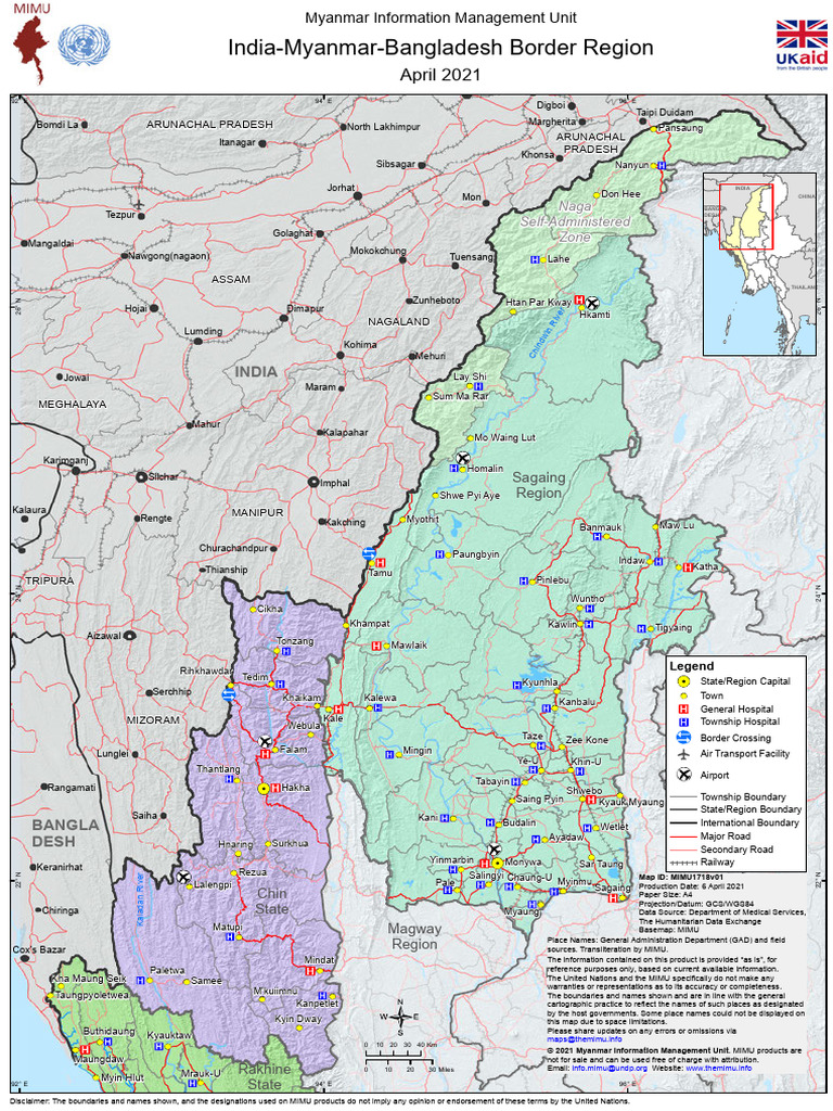 Map India-Myanmar-Bangladesh Border Region MIMU1718v01 06apr2021 A4 | PDF