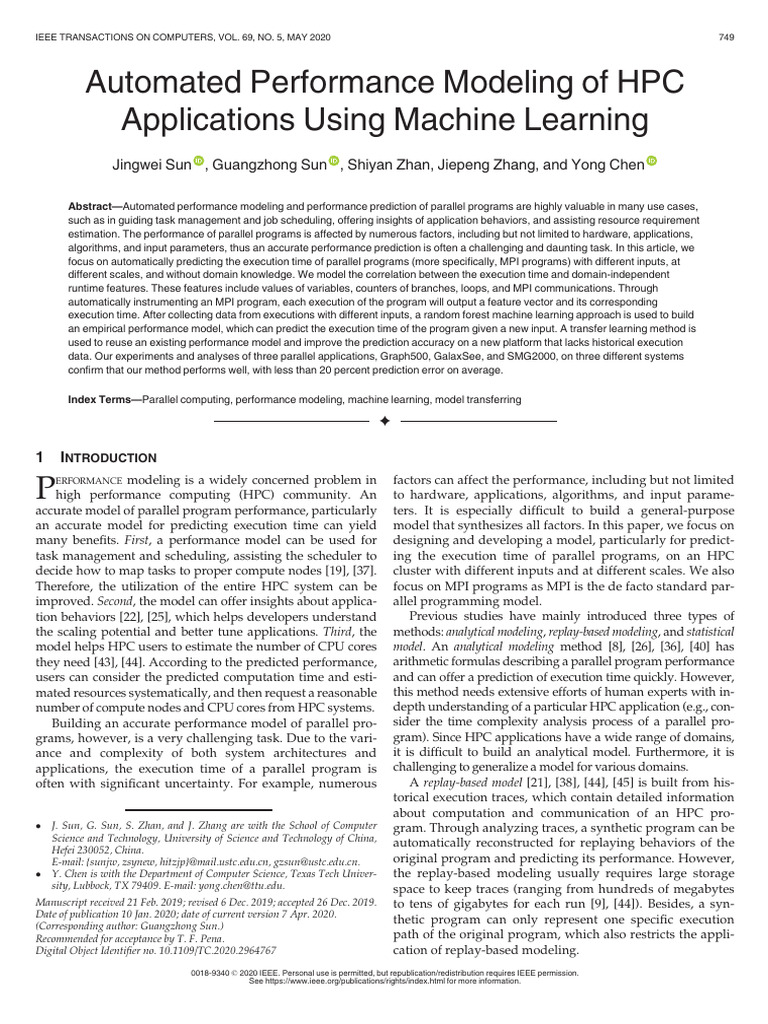 Automated Performance Modeling of HPC Applications Using Machine Learning | PDF | Machine ...