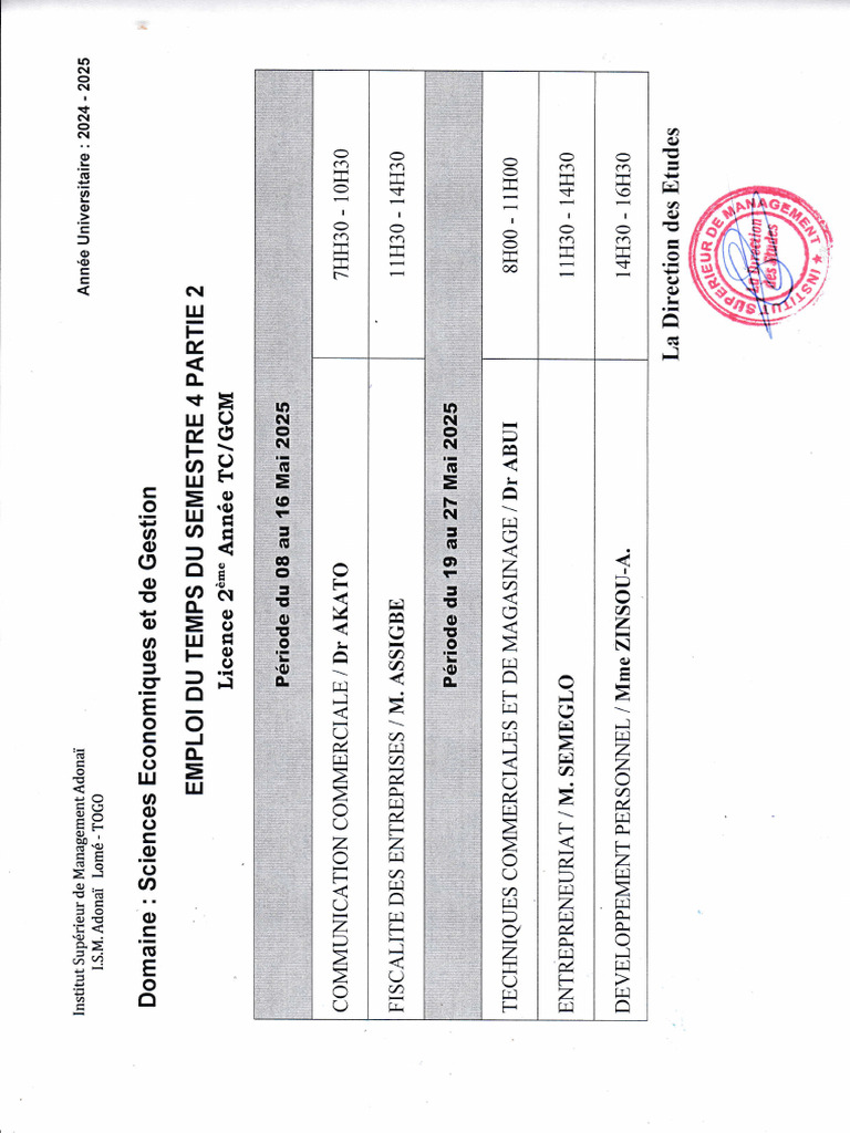 Programme de Cours Semestre 4 GCM Suite | PDF