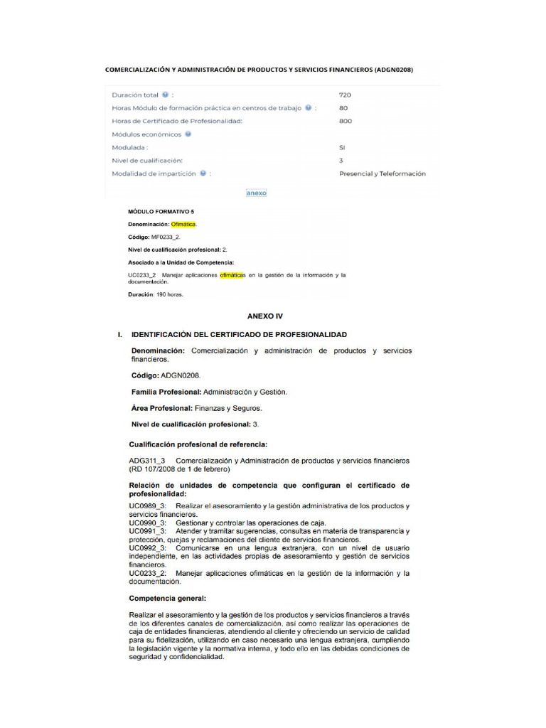 MÓDULO FORMATIVO OFIMATICA | PDF | Bases de datos | Hoja de cálculo