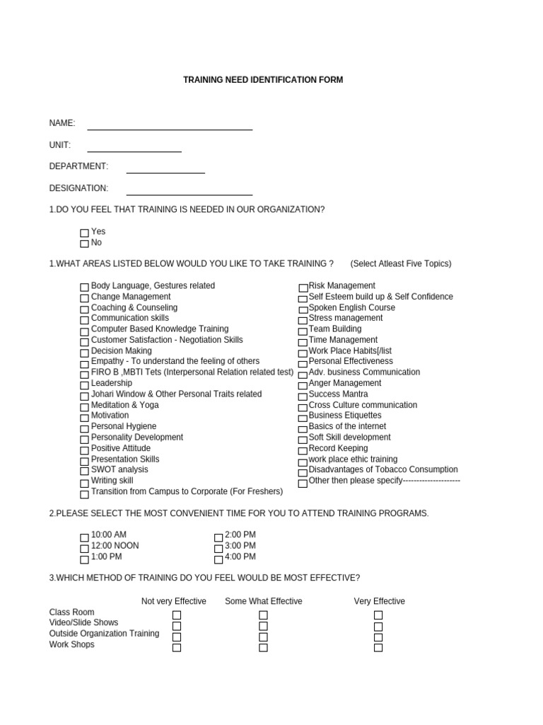 Training Need Identification Form Sept 2007 143 | PDF | Communication ...