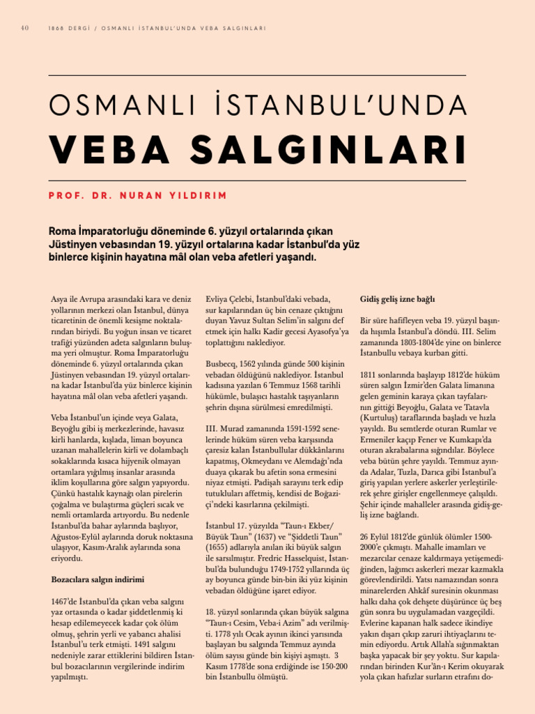 Osmanlı İstanbul'Unda Veba Salgınları - 5.Sayi-Nisan 2020-1868 | PDF