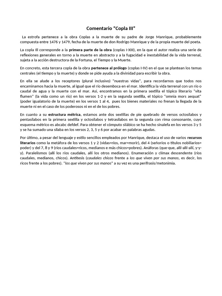 Comentario Copla LLL | PDF