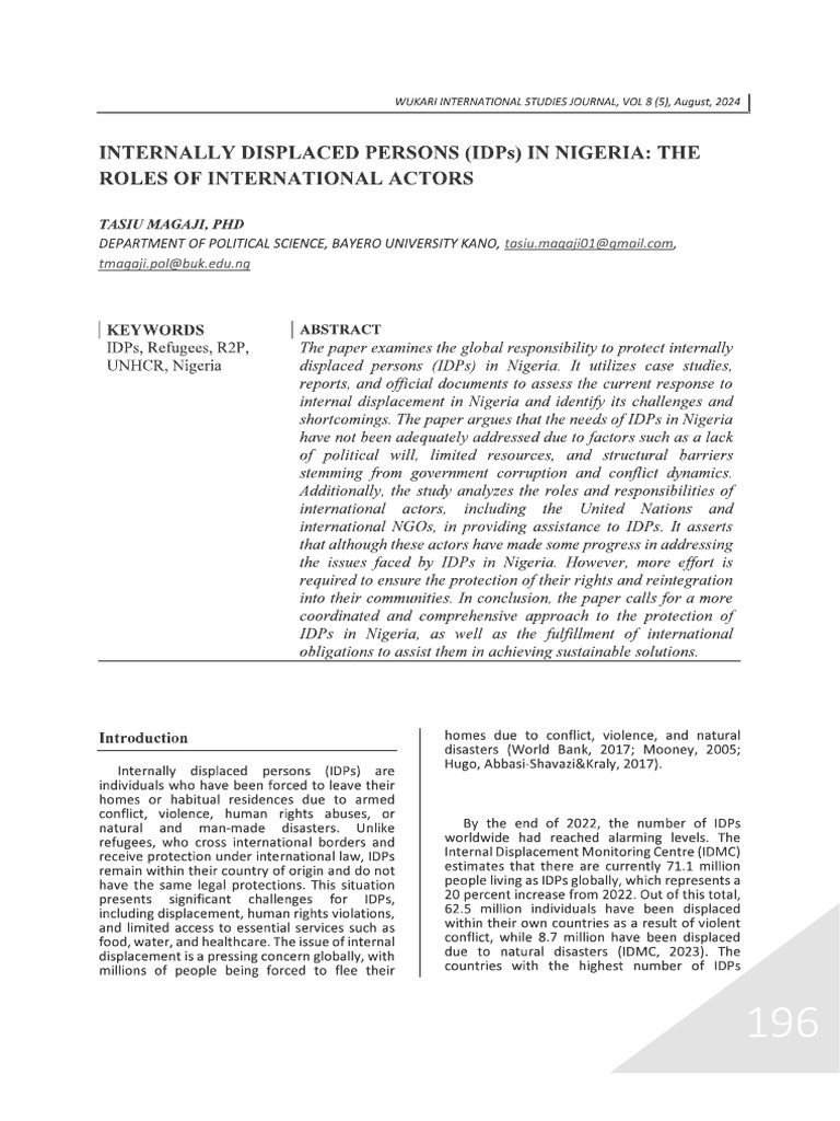 IDP in Nigeria - The Roles of International Actors | PDF